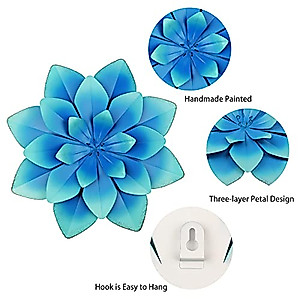 YIYA 13" Metal Flower Wall Decor Multiple Layer Flower Wall Art Wall Art Decorations Hanging for Balcony Patio Porch Bedroom Living Room Garden (Sky Blue)