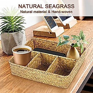 GZHOK Hand-Woven Storage Baskets,Wicker Rattan Divided Basket Organizer for Drawer,26x20xH6cm/10.2 * 7.9 * 2.4inch