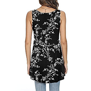 POPYOUNG Women's Summer Sleeveless Tunic Tops to Wear with Leggings V-Neck T-Shirt Flowy Tank Top Casual Loose Blouse XL, White Carvings