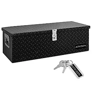ARKSEN 30 Inch Heavy Duty Aluminum Diamond Plate Tool Box Chest Box Pick Up Truck Bed RV Trailer Toolbox Storage Lockable Organizer with Side Handle and Lock Keys – Black
