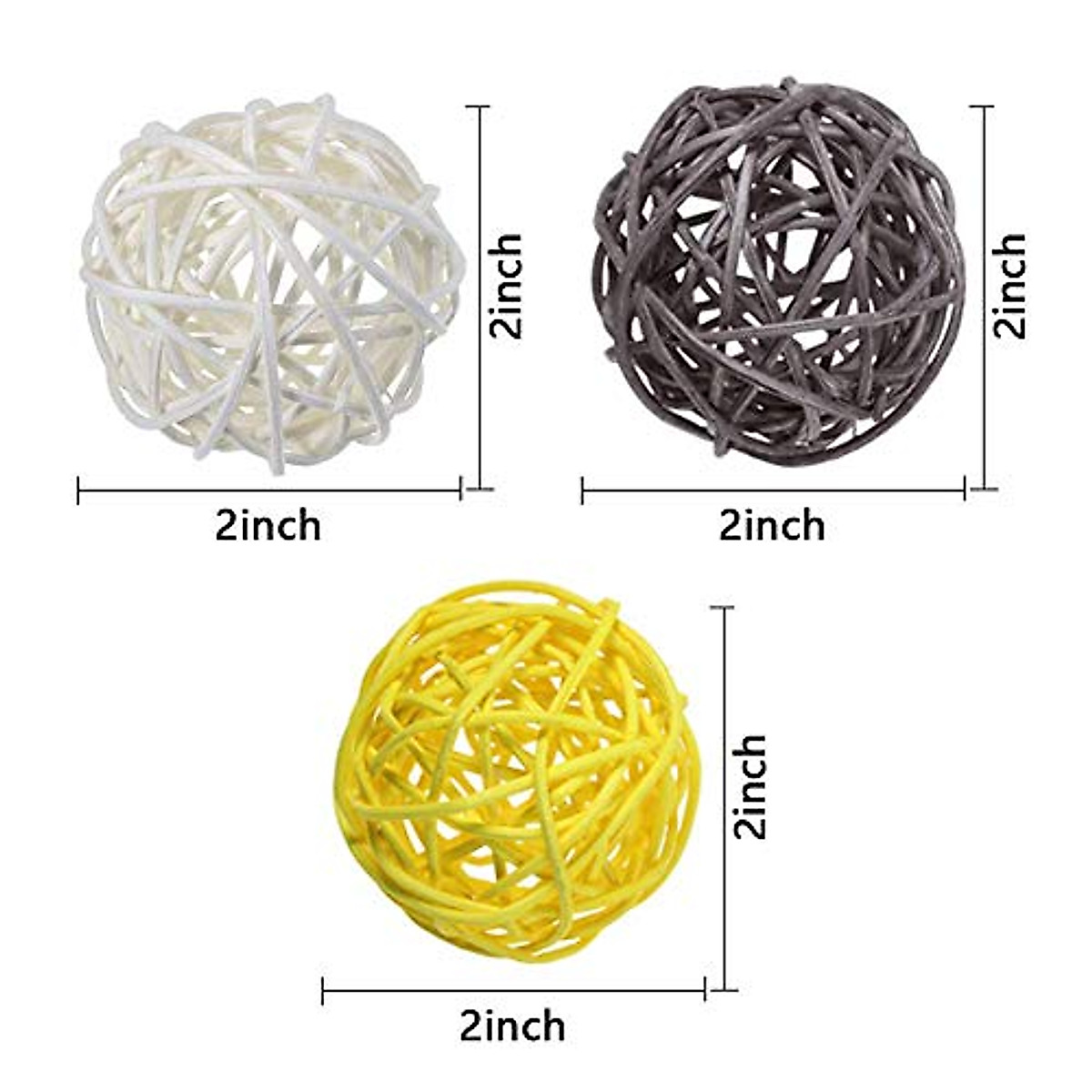 DomeStar 24PCS Yellow Decorative Balls for Bowl Centerpiece, 2 Inch Rattan Balls Wicker Balls Decorative Twig Orbs Spheres Bowl Fillers Vase Fillers Home Wedding Decor