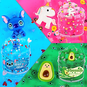 3 Pack Jelly Cube Crunchy Clear Slime Kit Blue Water Slime Pink Heart Add Ins, DIY Crystal Slime Set Avocado Green Pink Bubble Slime for Girls Boys, Kids Stocking Stuffers Toys Birthday Party Favors
