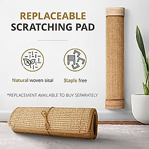 7 Ruby Road Wall Mounted Cat Scratching Post - Wall Mount Wooden Sisal Cat Scratcher & Vertical Scratch Pad (Replaceable) - Modern Cat Wall Furniture for Indoor Cats or Kittens (29.5 x 6 in)