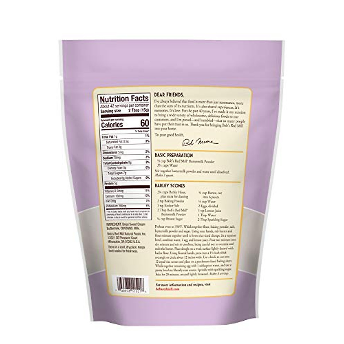 Bob's Red Mill Sweet Cream Buttermilk Milk Powder, 22-ounce (Pack of 4)