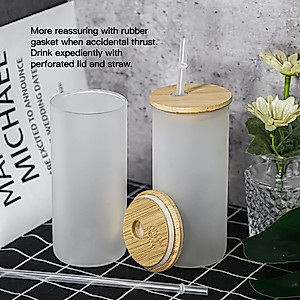 AGH 6pcs 18oz Frosted Sublimation Glass Blanks With Bamboo Lid, Sublimation Straight Cups Blank With Stainless Steel Straw & Clean Brush, Glass Can Beer Tumbler For Iced Coffee Juice Soda Drinks