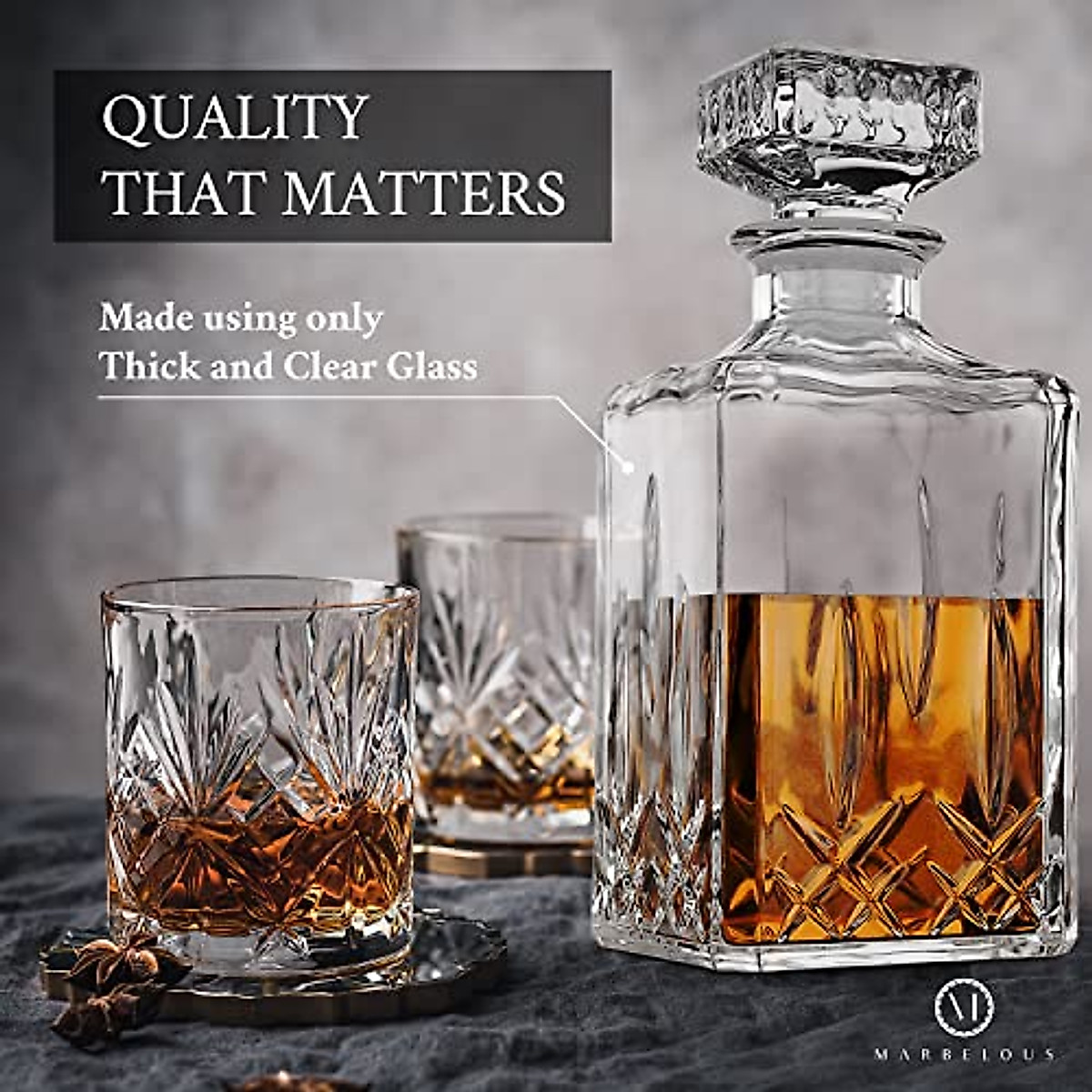 Glass Whiskey Decanter Set Of 2, 800ml Liquor Decanter with Airtight Stopper for Scotch, Liquor, Bourbon, Wine, Mouthwash, Decorative Gift