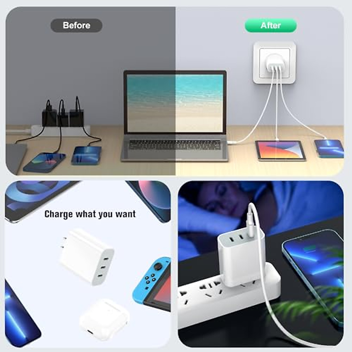 USB C Charger, Amoner 35W 3-Port iPhone Fast Charger Block, iPhone Cube Adapter with PD 3.0 Power Delivery Compatible with iPhone 15/15 Pro/14/13/12/11/SE/XS, Galaxy, Pixel 4/3 and More