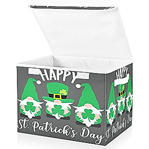 Kigai St. Patrick's Day Gnome Storage Basket with Lid and Handles, Large Collapsible Fabric Storage Bins for Shelves, Closet, Bedroom, Office, Home Decor