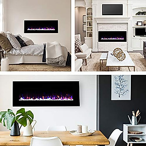 Northwest Electric Fireplace Wall Mounted Color Changing LED Fire and Ice Flames, NO Heat, Multiple Decorative Options and Remote Control, 54", Black