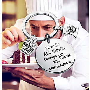 LQRI Baker Gift Pastry Chef Gift I Can Do All Things Through Christ Who Strengthens Me Keychain Baking Gift Culinary Student Graduation Gift (sliver)