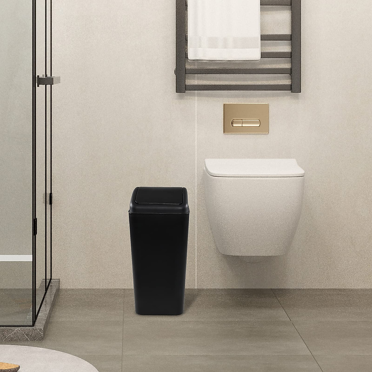 Qqbine 4.5 Gallon Trash Can with Swing Top Lid, Plastic Garbage Bin with Lid, Black, 3-Pack