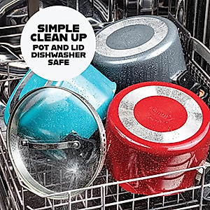 Gotham Steel 5 Quart Stock Pot Ceramic Multipurpose Pasta Pot with Strainer Lid & Twist and Lock Handles, Tempered Glass Lid, Dishwasher Safe, Aqua Blue