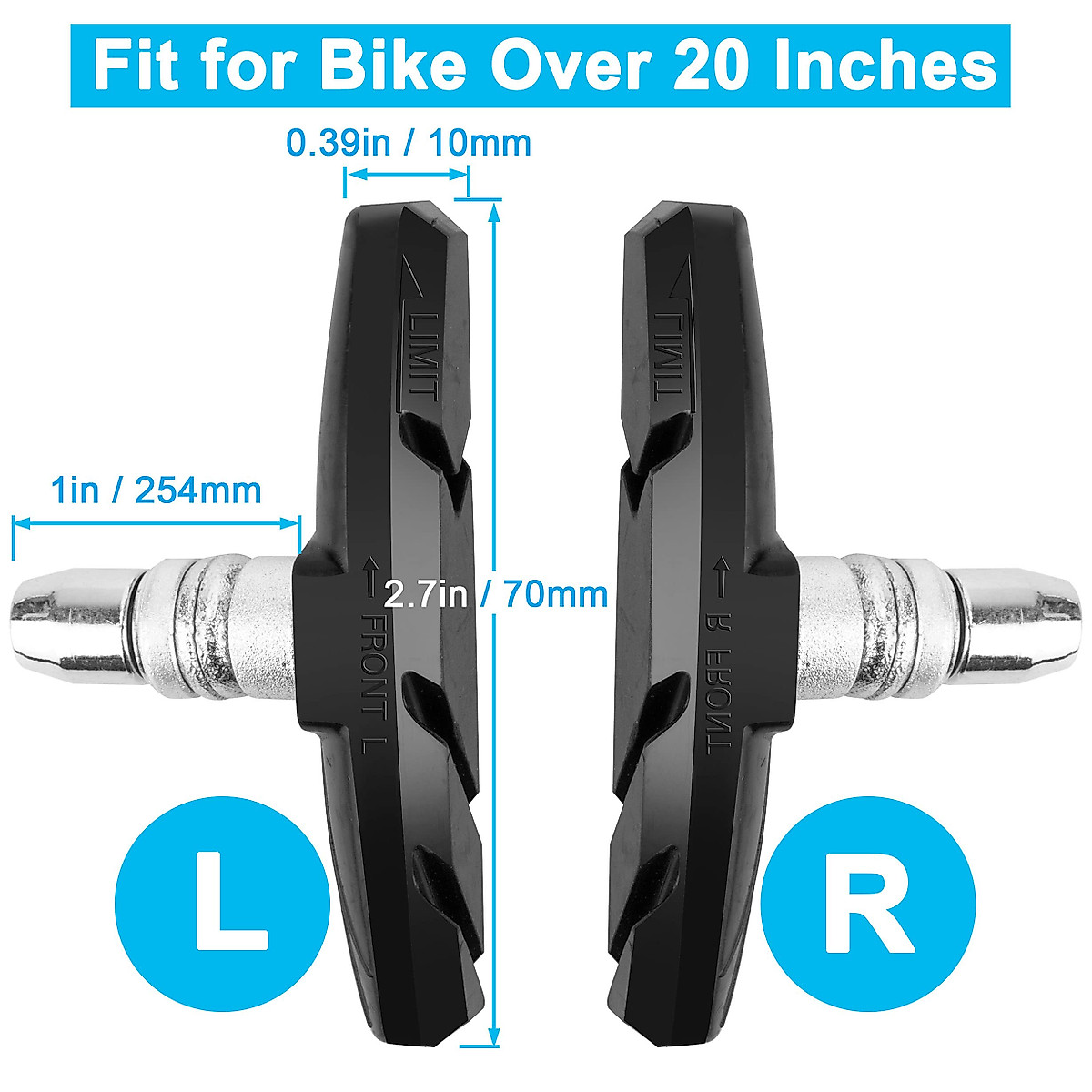GPMTER 2 Pairs Bike Brakes Pads Set, 70mm for Cruiser MTB Mountain Bicycle Universal V-Brake Blocks with Hex Nut and Shims, No Noise No Skid
