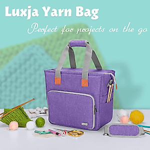 LUXJA Knitting Bag with Shoulder Straps, Yarn Bag for Carrying Projects, Knitting Needles, Crochet Hooks and Other Accessories, Purple