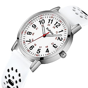 RioFoior Nurse Watch for Nurse,Nursing Student,Medical Professionals,Doctors,with Variety Colors,Second Hand and 24 Hour,Easy to Read Waterproof Watch（White-Black）