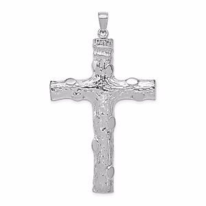 Solid 14K White Gold 2-D and Large Nugget Cross Charm Pendant 58mm