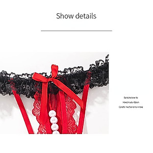 Sekexi Women’s Sexy Panties,Lace G-String Panties for Women Thongs G Strings with Pearls Ball Lace (as1, alpha, m, regular, regular, Red)