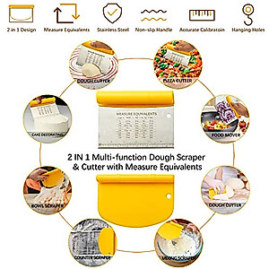 Rolling Pin with Adjustable Thickness Rings Stainless Steel 17.5" Dough Roller, 24"x16" Nonstick Silicone Pastry Mat Bench Dough Scraper Pizza Cutter Cake Smoothers Set for Baking Cookie Fondant Pie