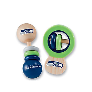 BabyFanatic Wood Rattle 2 Pack - NFL Seattle Seahawks - Officially Licensed Baby Toy Set