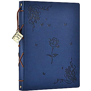 ZEEYUAN Leather Scrap Book DIY Photo Memory Book Scrapbook Photo Album 60 Pages (Rose Blue)