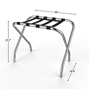 Chrome Folding Luggage Rack and Suitcase Stand- Durable Folding Bag Holder with Black Nylon Straps by Lavish Home