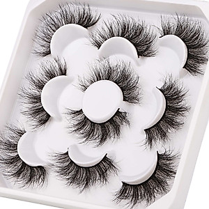 JIMIRE Flare Mink Lashes Fluffy Wispy False Lashes Pack Fluttery 10D Multi-dimensional Volume False Eyelashes 5 Pairs