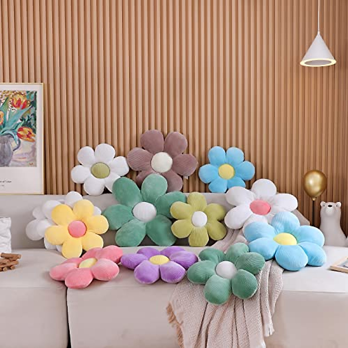 Baiyuruodie Flower Pillow Bed Pillow Round Pillow Decorative Pillow Car Pillow Standard Pillows Home Chair Pads (40cm(15.7 in), Creamy-White)