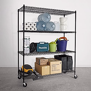 CAPHAUS Heavy-Duty Adjustable Height Wire Shelving Unit, Wire Rack Shelving, Metal Steel Storage Shelves, Garage Shelving Storage Organizer, Utility Storage Shelf, 60Wx24Dx76H 4-Tier W/Wheels, Black