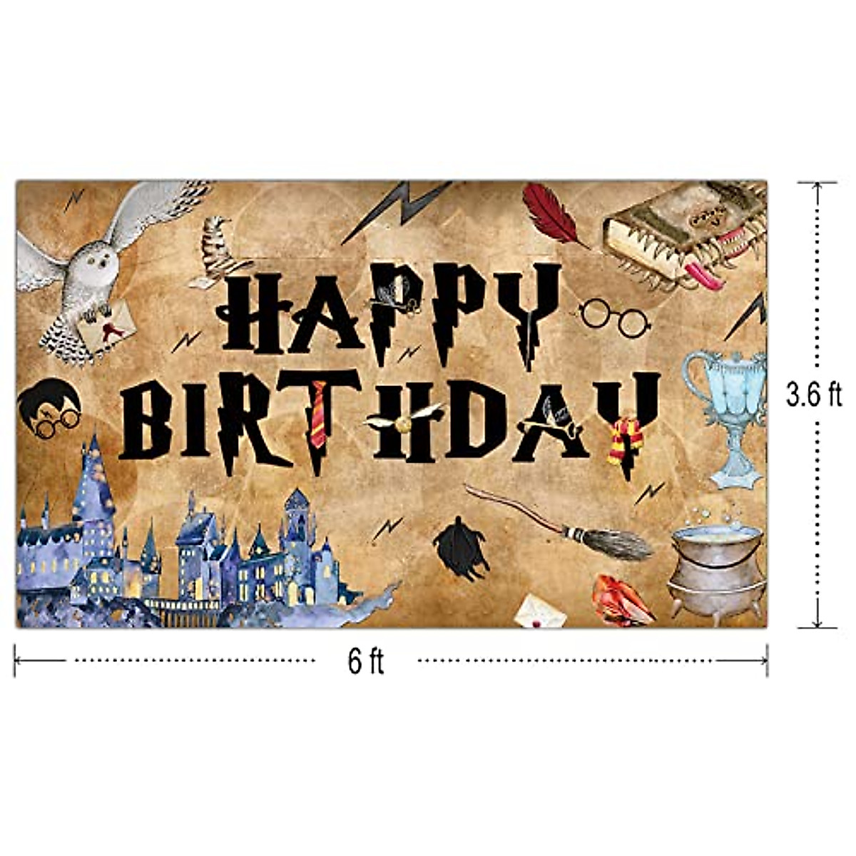 6 X 3.6ft Wizard Happy Birthday Party Supplies Wizard Birthday Party Backdrop Magical Wizard Birthday Banner Decoration Boys Girls Birthday Decoration Wizard School Birthday Decoration