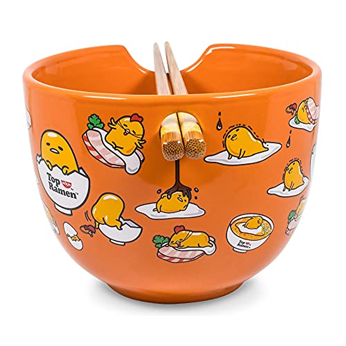 Gudetama Japanese Ceramic Dinnerware Set | Includes 20-Ounce Ramen Bowl and Wooden Chopsticks | Asian Food Dish Set For Home Kitchen | Kawaii Anime Gifts, Official Sanrio Lazy Egg Collectible