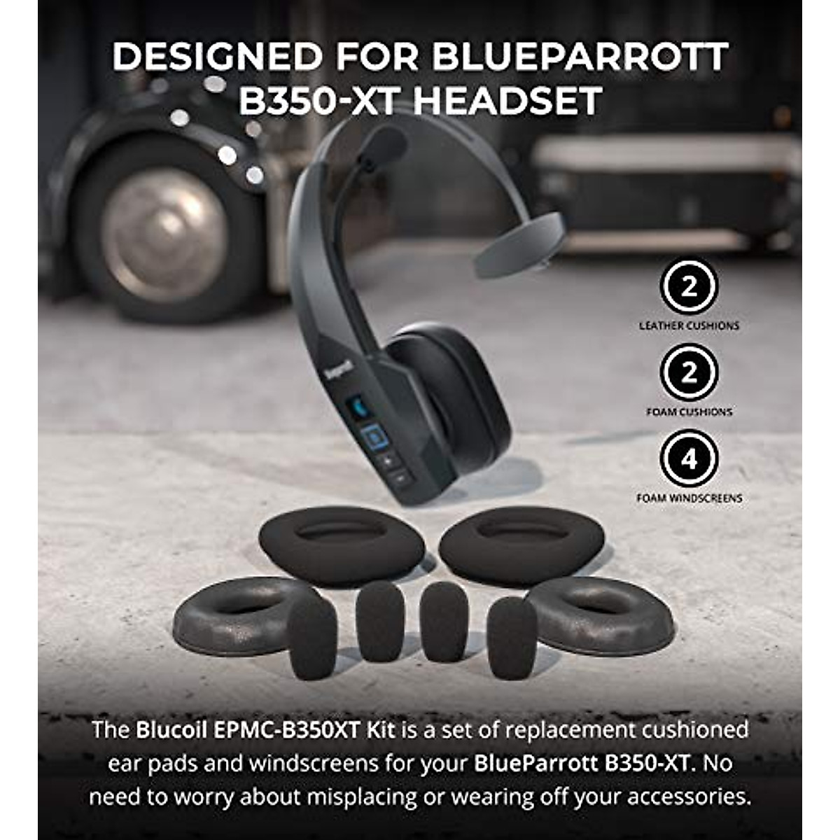 Blucoil EPMC-B350XT Replacement Ear Pad Cushions and Microphone Windscreens Kit for Blueparrott B350-XT Headset