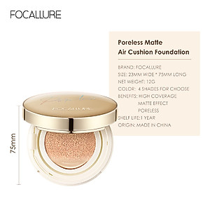 FOCALLURE Poreless BB Cushion Foundation, Full Coverage Foundation Makeup, Matte Finish, Natural Cover Makeup Base and Fixer, Long-Lasting & Hydration, Toasted Tan