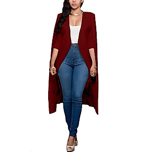 LYANER Women's Cape Long Sleeve Work Wear Blazer Jackets Long Cape Coat Burgundy# XX-Large