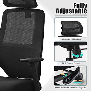 Okeysen Ergonomic Office Chair, High Back Mesh Home Office Desk Chair with S-Shaped Back Support, Swivel Computer Task Chair with Adjustable 2D Headrest, Gaming Chair for Home Office.