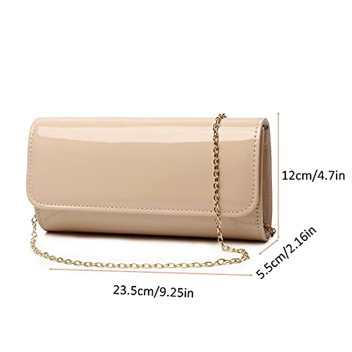 Patent Leather Envelope Clutch Womens Evening Handbag Stylish Shoulder Bag Purse for Christmas Wedding Party Prom (Nude-C) Standard