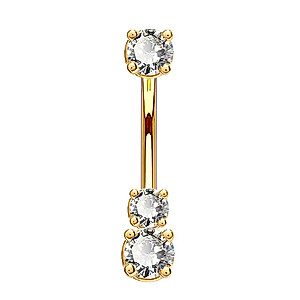OUFER 14K Solid Gold Belly Navel Button Ring Clear 5A Cubic Zirconia Design Belly Rings Piercing Jewelry