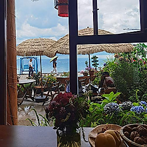 HLMBQ 2.5m/8.2ft Thatch Patio Tiki Umbrella,Parasol Garden Umbrella,Hula Thatched Parasol,Hawaiian Style Sun Shade,Portable Folding Sunbrella,Outdoor Backyard Lawn Store