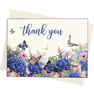 Floral Funeral Sympathy Bereavement Thank You Cards With Envelopes - Message Inside (50, Floral Butterfly)