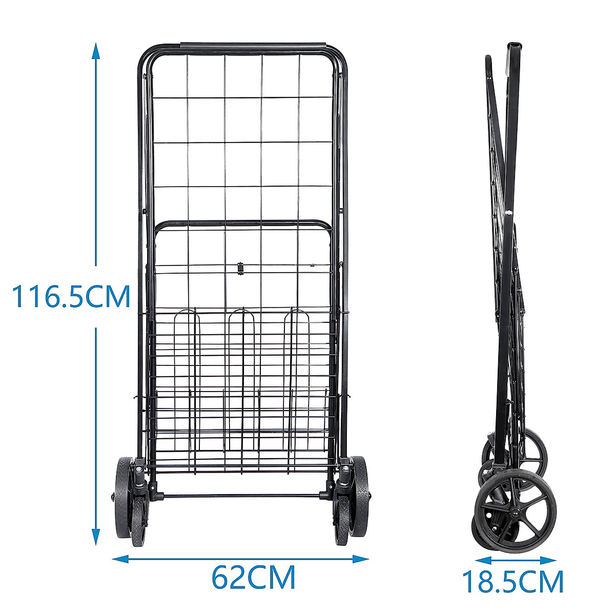 F2C Folding Shopping Cart with Wheels and Double Basket, Grocery Utility Cart Ground Rolling Cart,Collapsible Portable Cart,Compact for Shopping Laundry,Garden, Grocery,Travel, Black¡­