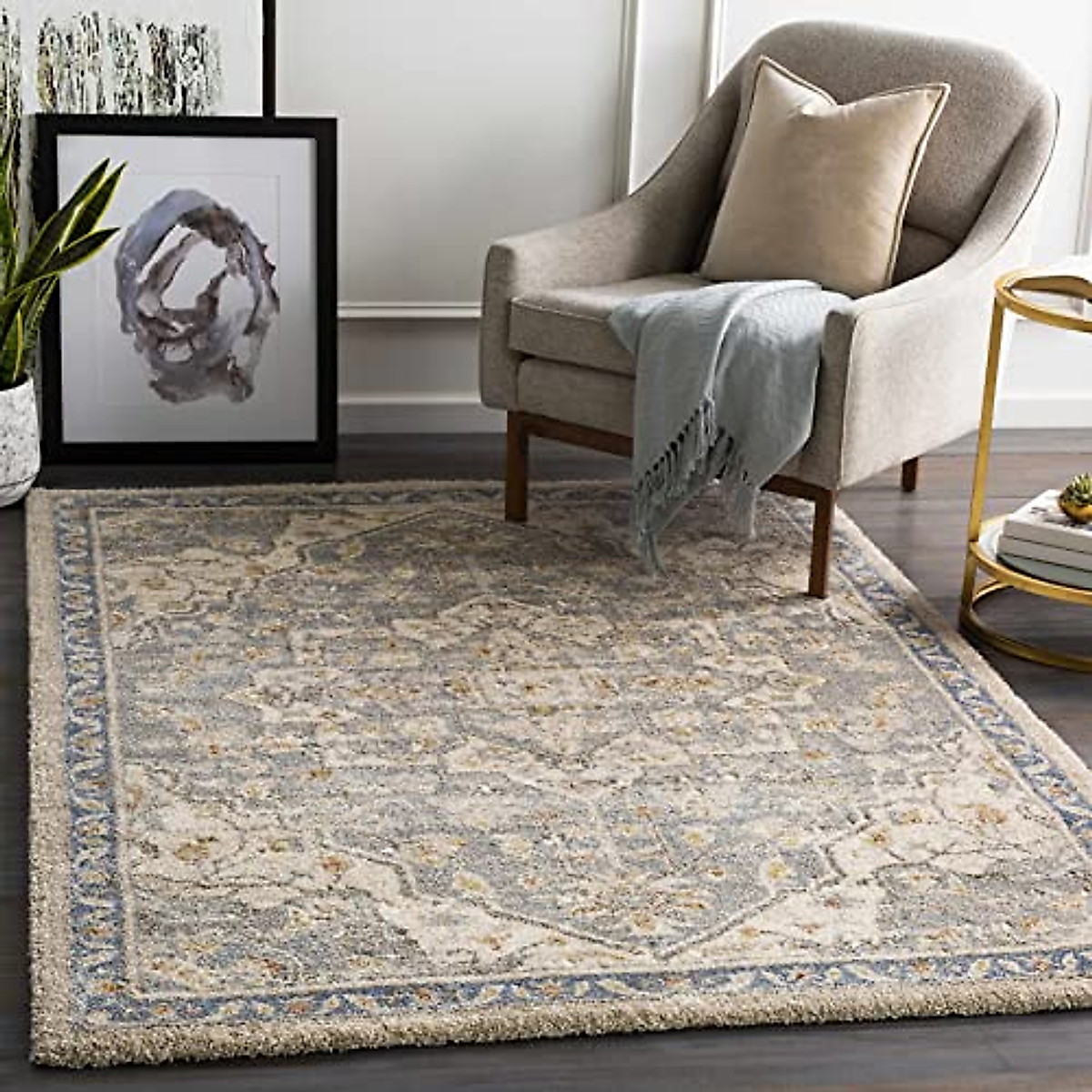 Hauteloom Chesnee Living Room, Bedroom Area Rug - Updated Traditional - High Pile - Blue, Yellow - 7'10"