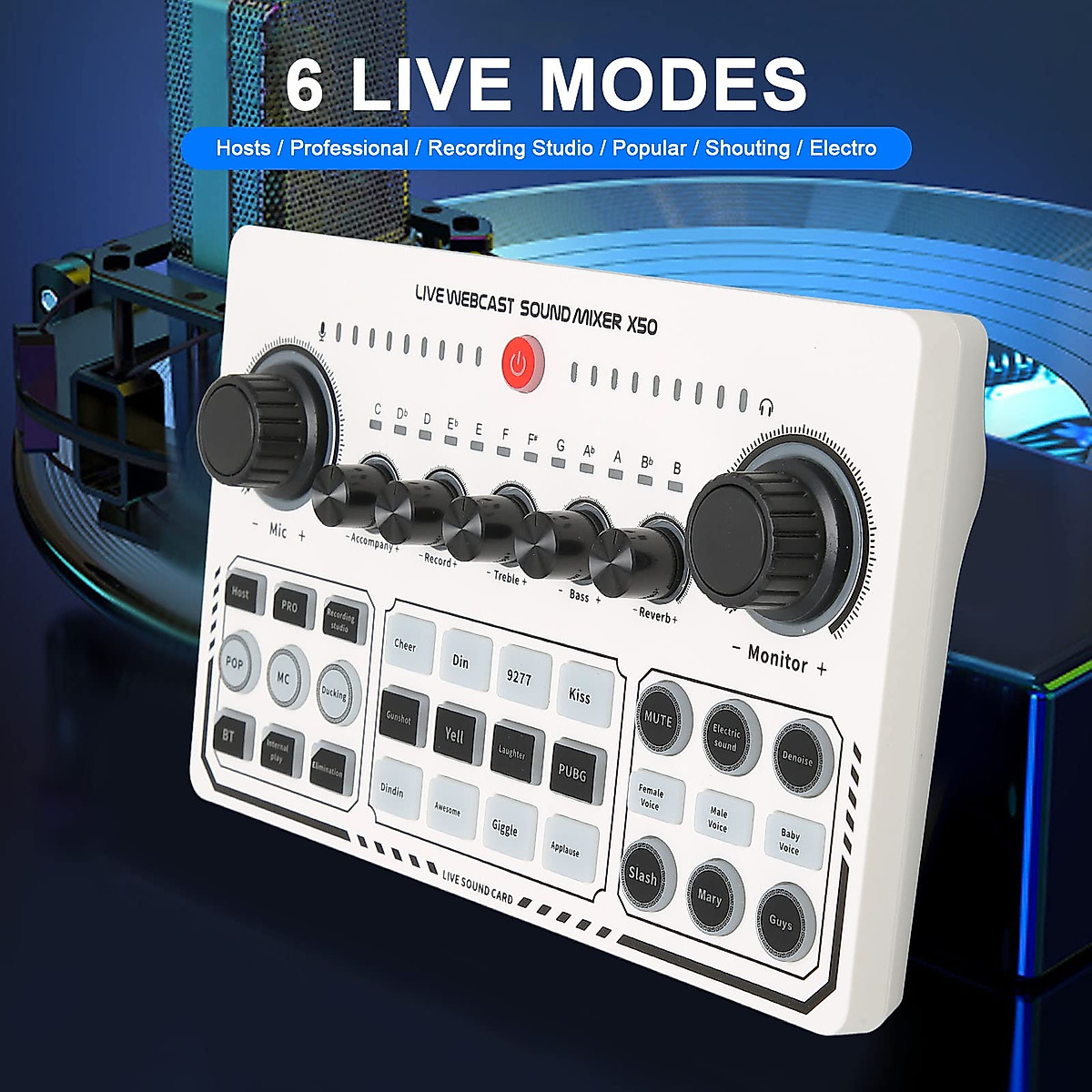 Professional Audio Mixer, Podcast Equipment Bundle, USB External Sound Card with 12 Warm Up Sound Effects, Live Sound Card and Audio Interface for Live Streaming Podcast Recording