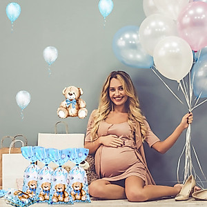 Pajean 100 Pack Bear Baby Shower Treat Bags Blue Teddy Cellophane Candy Plastic Goodie Gift with Pcs Metallic Twist Ties for Gender Reveal Birthday Party Favors