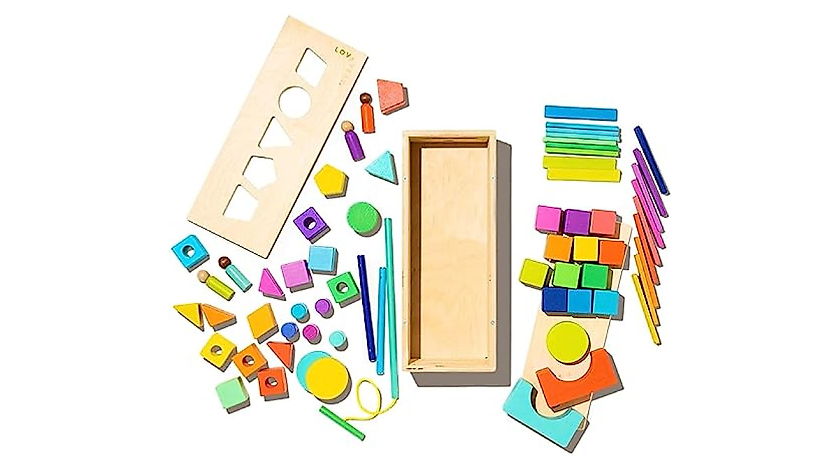 Lovevery The Block Set: 70 Wooden Blocks for STEM & Creative Play