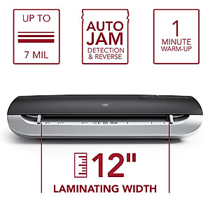 GBC Thermal Laminator Machine, Fusion 3100L, 12 Inch, 1 Min Warm-up, 3-7 Mil, with 30 EZUse Laminating Pouches (1703076AF) , Black