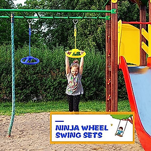 Rcanedny 4 Pack Ninja Wheel Swing Spinning Steering Wheel Swings Playset Accessories for Kids Adult Outdoor Playground Swingset Backyard Gym Obstacle Course