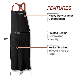 Lincoln Electric Leather Welding Apron | 42" Length | Adjustable Fit | Black |K3110-ALL