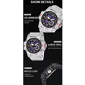 HOOSHU Mens Watches Tactical Watches for Men Analog Dual Display Sports Watch Military LED Stopwatch Electronic Large Waterproof (Crystal)