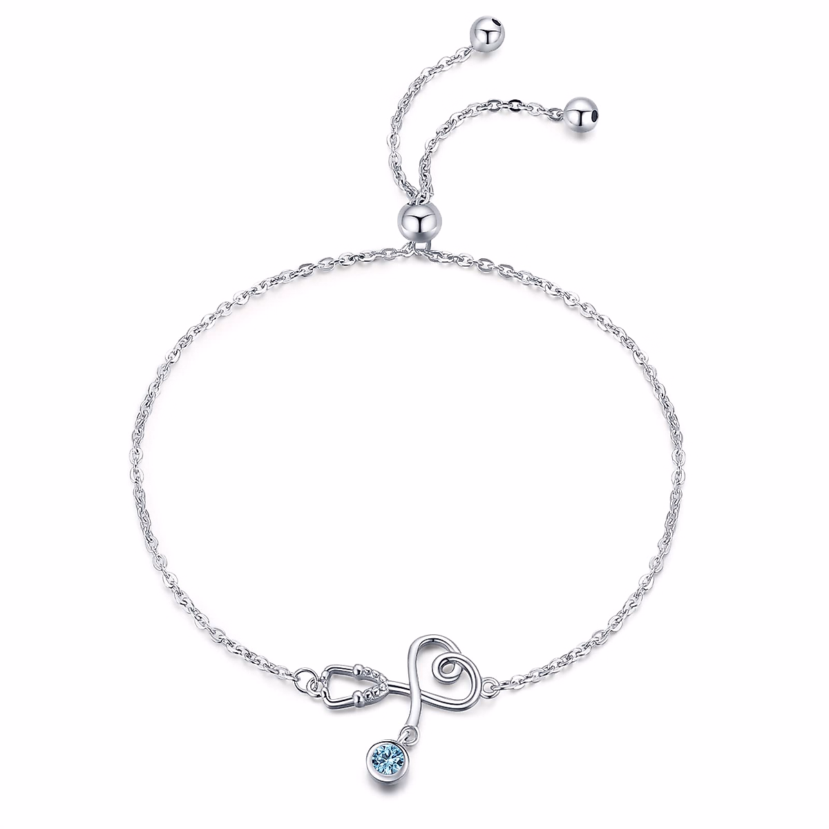 Palpitate Nurse Bracelet 925 Sterling Silver Women Birthstone Stethoscope Jewelry Nurse Gift to NR Nursing Graduation Birthday Adjustable Chain