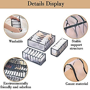 3 Pack Sock & Bra Drawer Organizer, Foldable Clothes Drawer Organizer, Drawer Organizers for Clothing, Dresser Drawer Organizers for Scarves, Clothes, Stockings(Gray, 6 Grid+7 Grid+11 Grid)