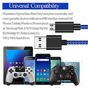 2 Pack 10FT/3M PS4 Controller Charging Cable, Micro USB Charger Sync Cord for Sony PS4 PS4 Pro/Slim Controller, Microsoft Xbox One S/X Controller, Galaxy S7, S7 Edge, S6 and More,Blue